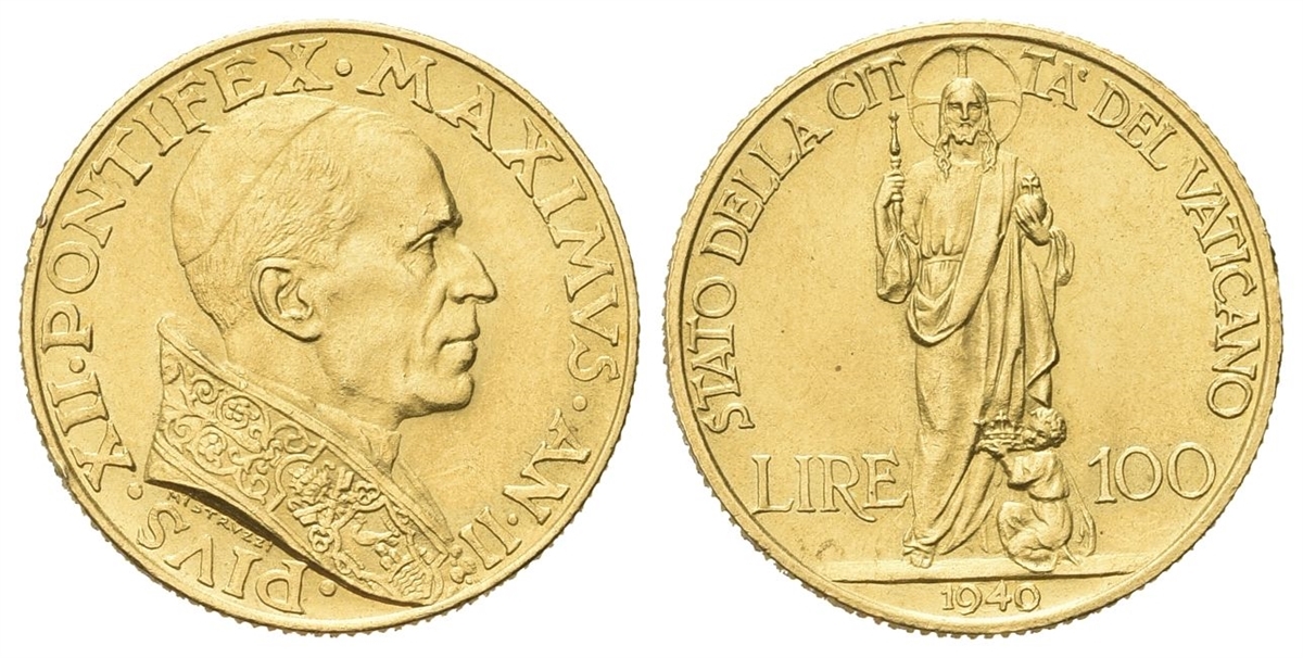 CITTA' DEL VATICANO - Pio XII (Eugenio Pacelli), 1939-1958. - 100 Lire 1940 a. II.